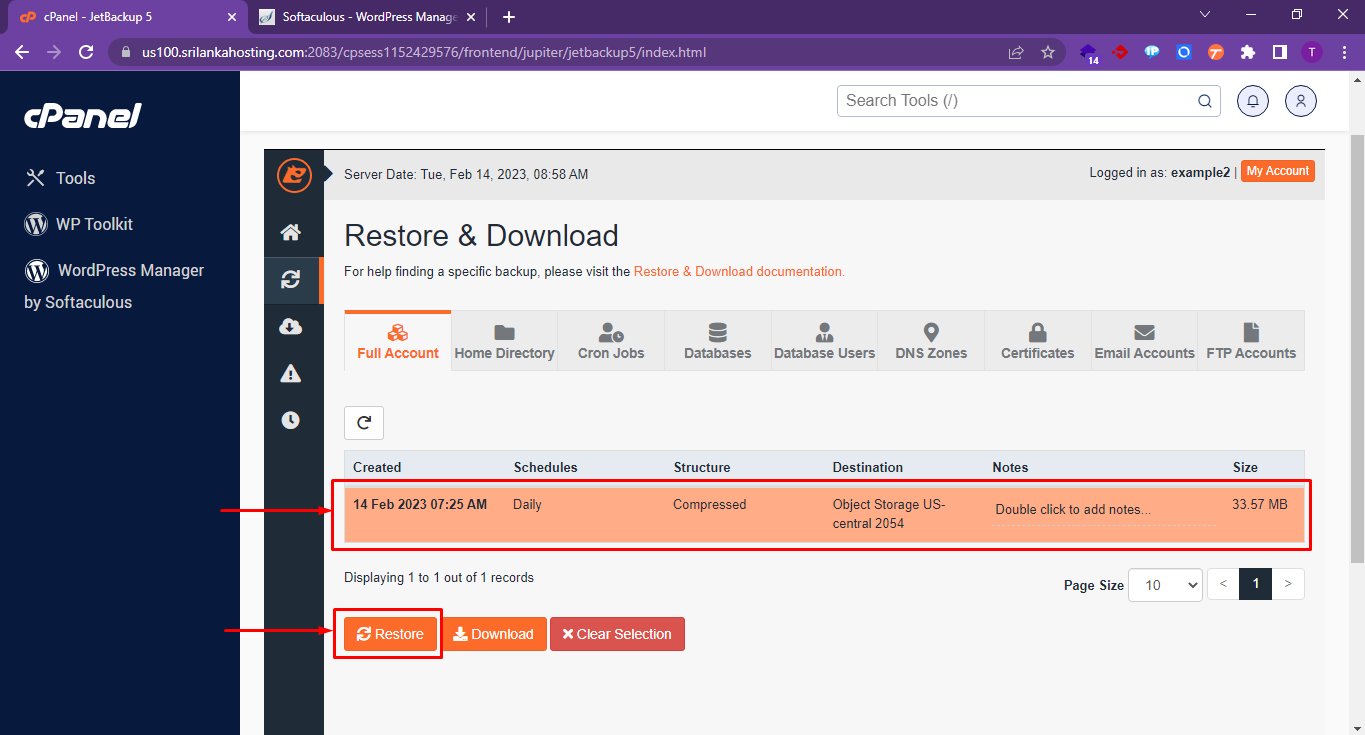 Backup Restoration Using Jetbackup 5 in cPanel - Knowledgebase SriLanka Hosting