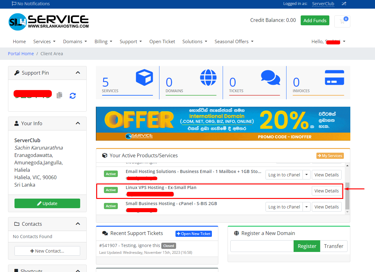 How to manage Linux VPS from Client Area.? - Knowledgebase SriLanka Hosting