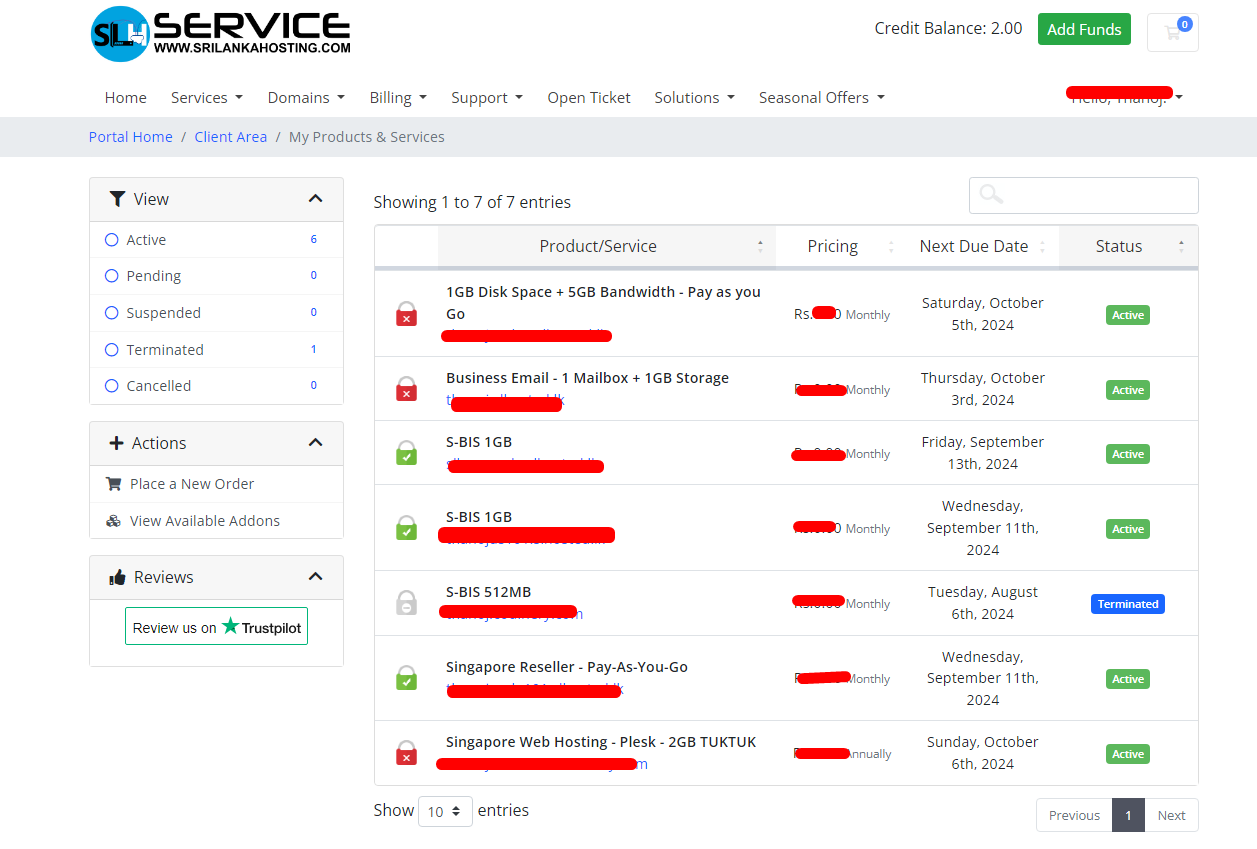 Managing "My Services" in the Client Area - Knowledgebase SriLanka Hosting